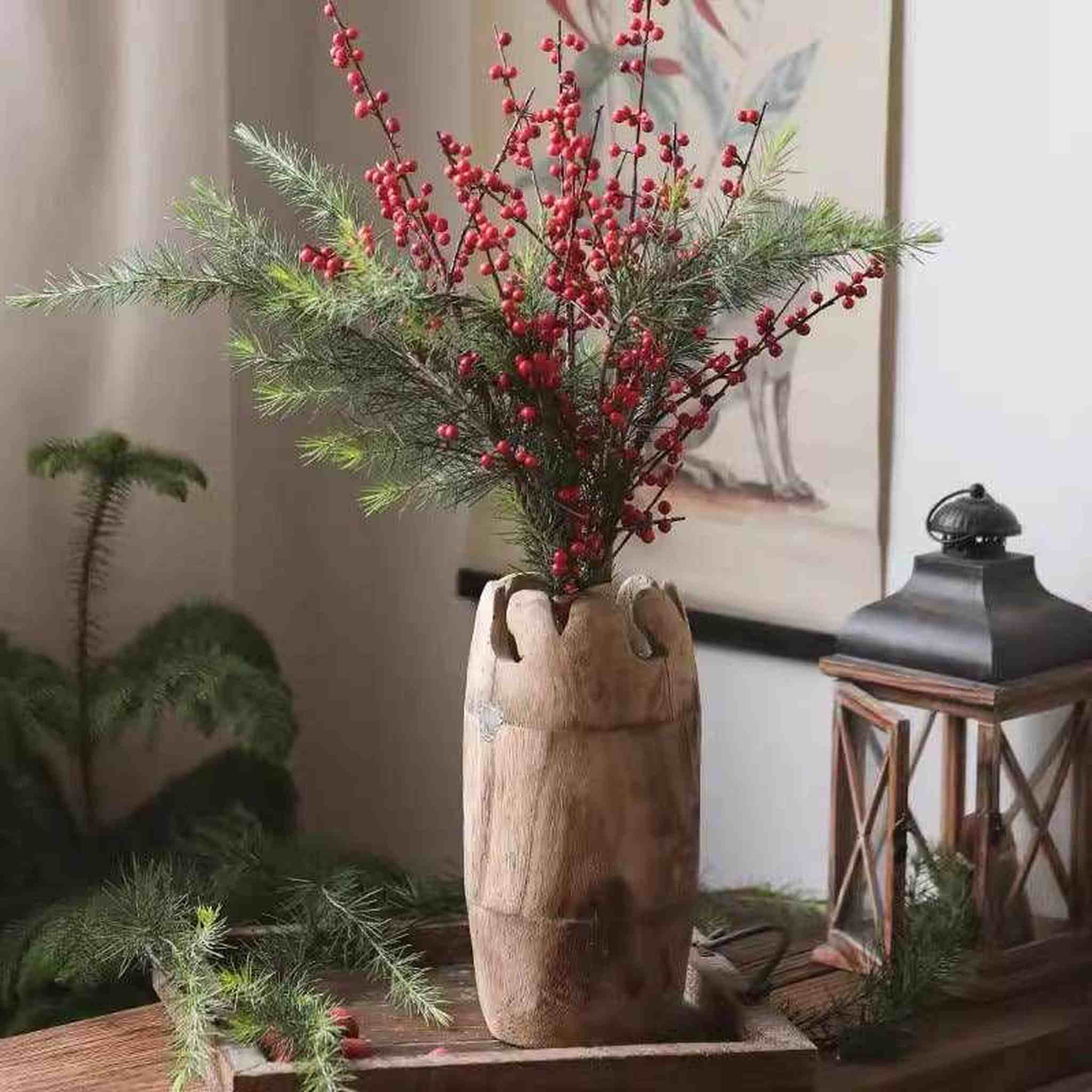 Faux Red Winterberry Stem - Realistic Holiday Decor, 30-32 inches ...