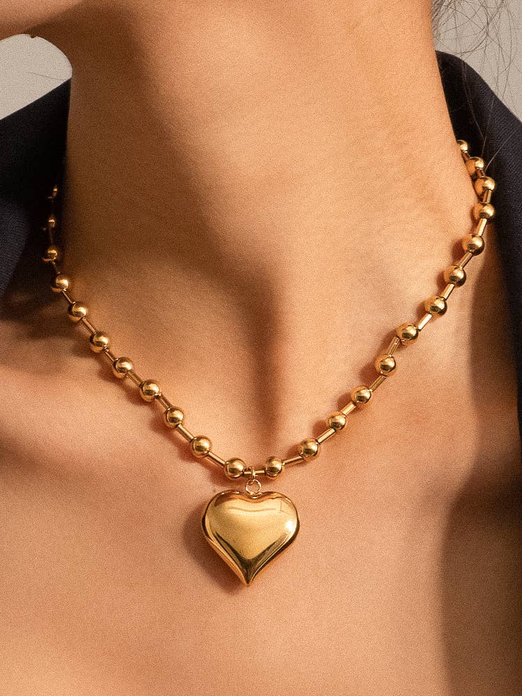 Paris 18K Gold Non-Tarnish Large Heart Chain Necklace: Yellow Gold / L ...