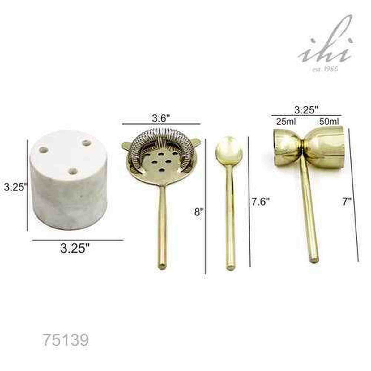 Gold Bar tool Set of 3 With Marble Stand | Curated Home Decor