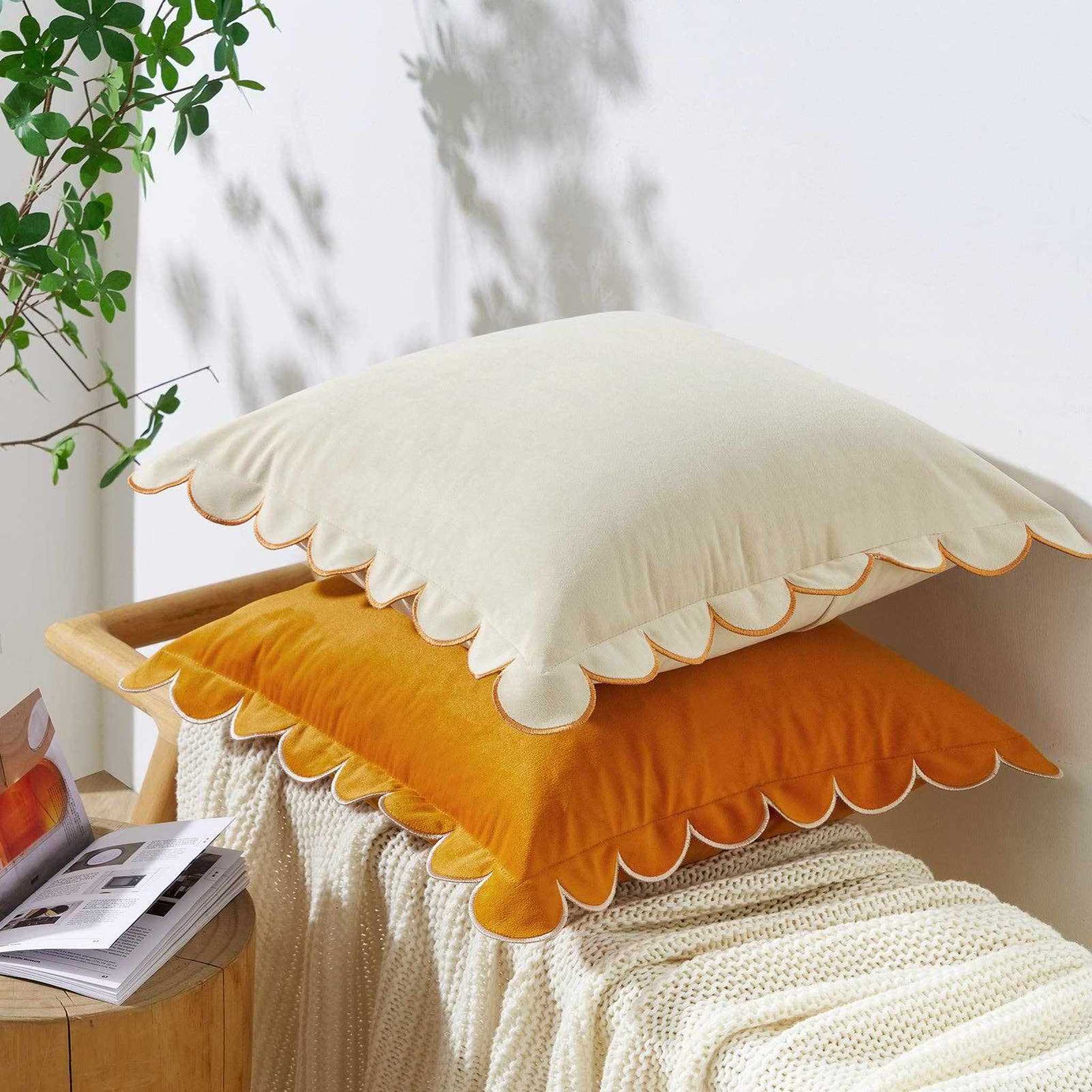 Bri Bri Scalloped Edge Pillow with Insert 16x16 inch | Curated Home Decor